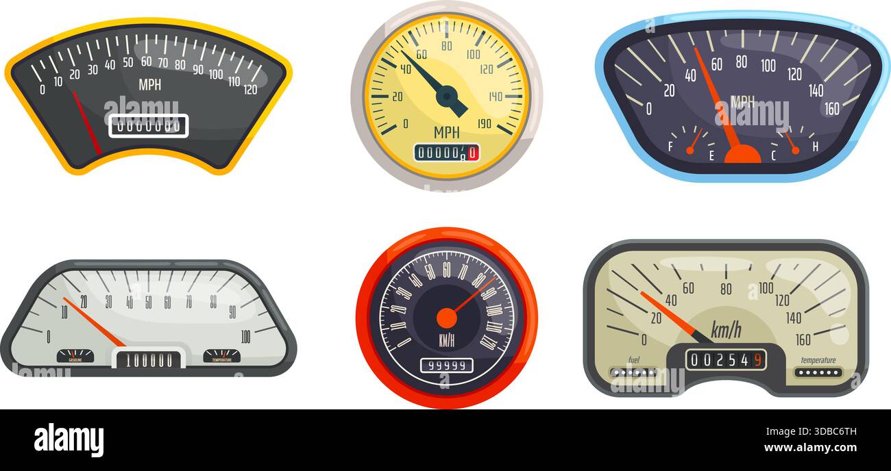 Retro speedometers. Vintage classic car speedometer, odometer ...