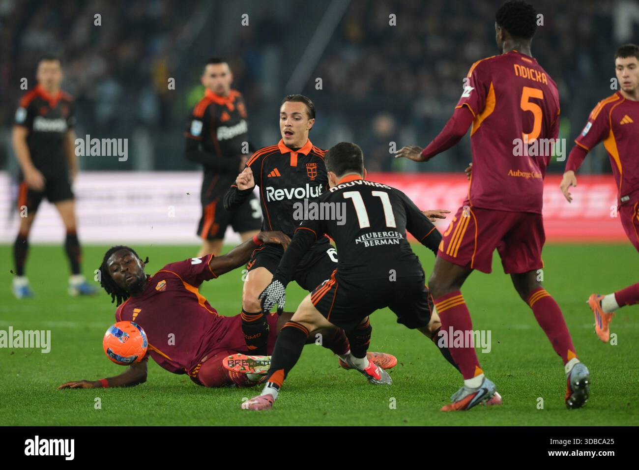 Olimpico Stadium, Rome, Italy - Manu Kone of AS Roma under pressure ...