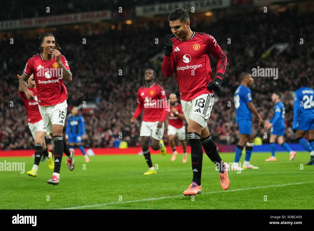 Manchester United's Casemiro celebrates after scoring during a Premier ...