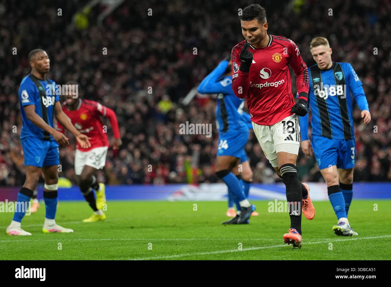 Manchester United's Casemiro celebrates after scoring during a Premier ...