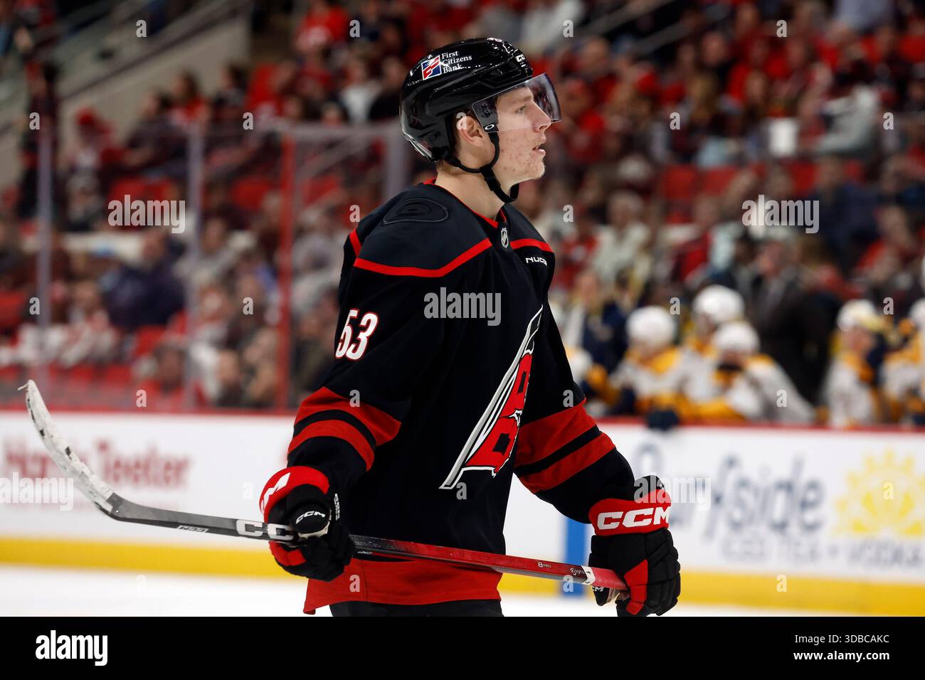 Carolina Hurricanes' Jackson Blake (53) skates against the Nashville ...