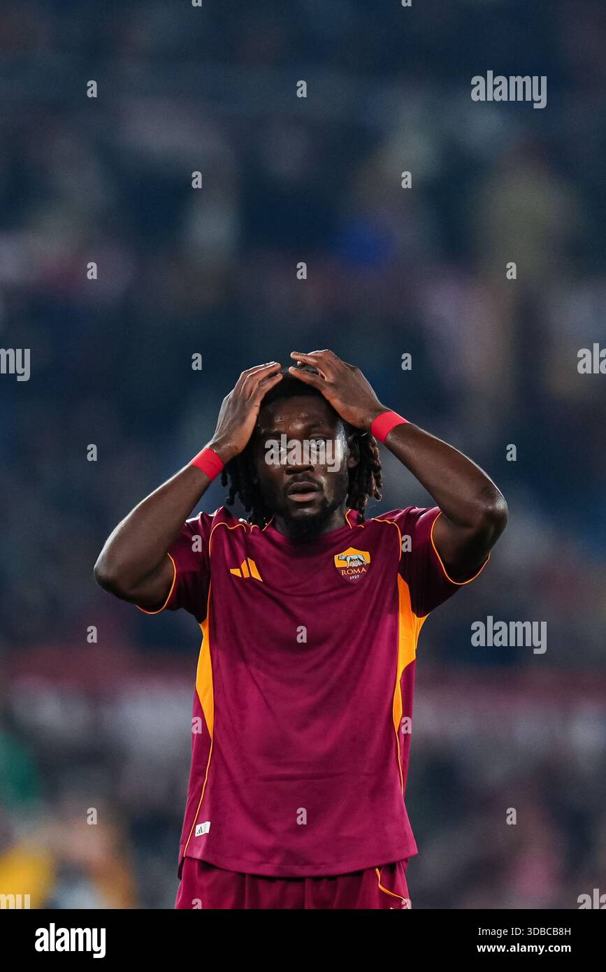Manu Kone of AS Roma looks dejected during the Serie A Enilive match ...