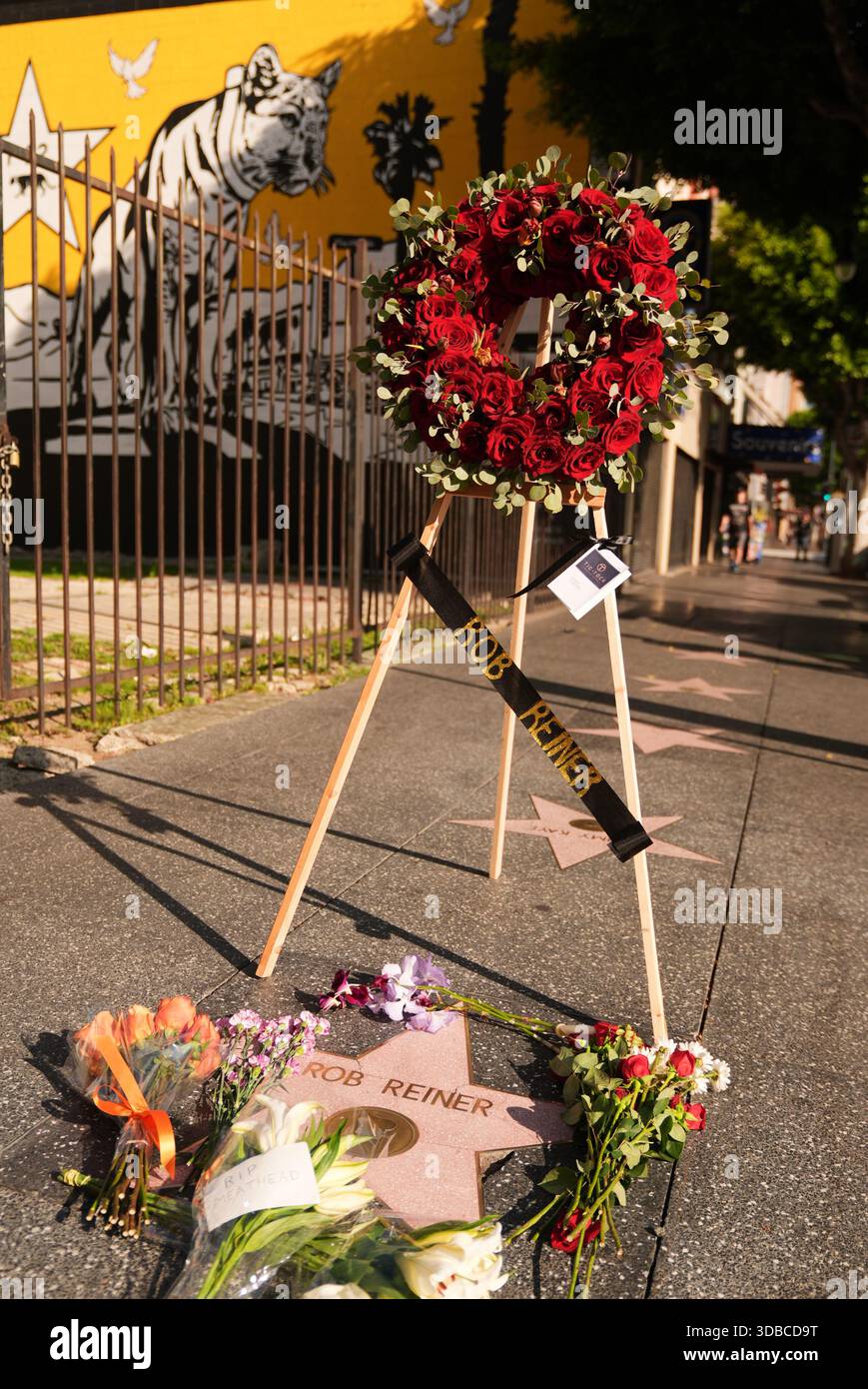 Flowers are placed at the Walk of Fame star for Rob Reiner Monday, Dec ...