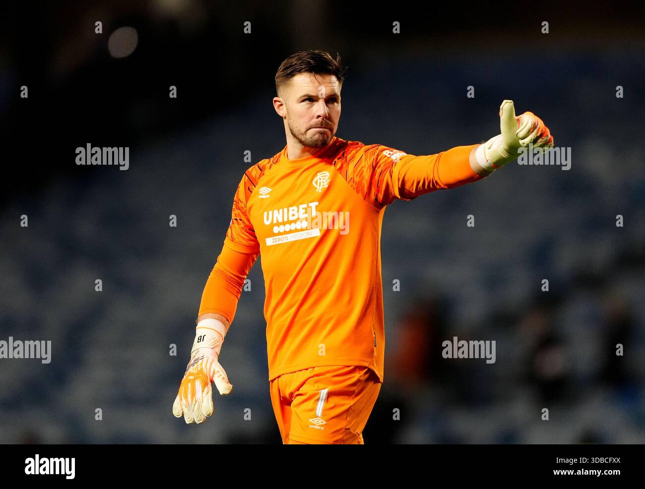 Rangers goalkeeper Jack Butland celebrates at the final whistle after ...