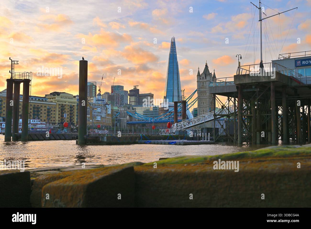 Sunset Over Thames With The Shard And Tower Bridge Stock Photo - Alamy