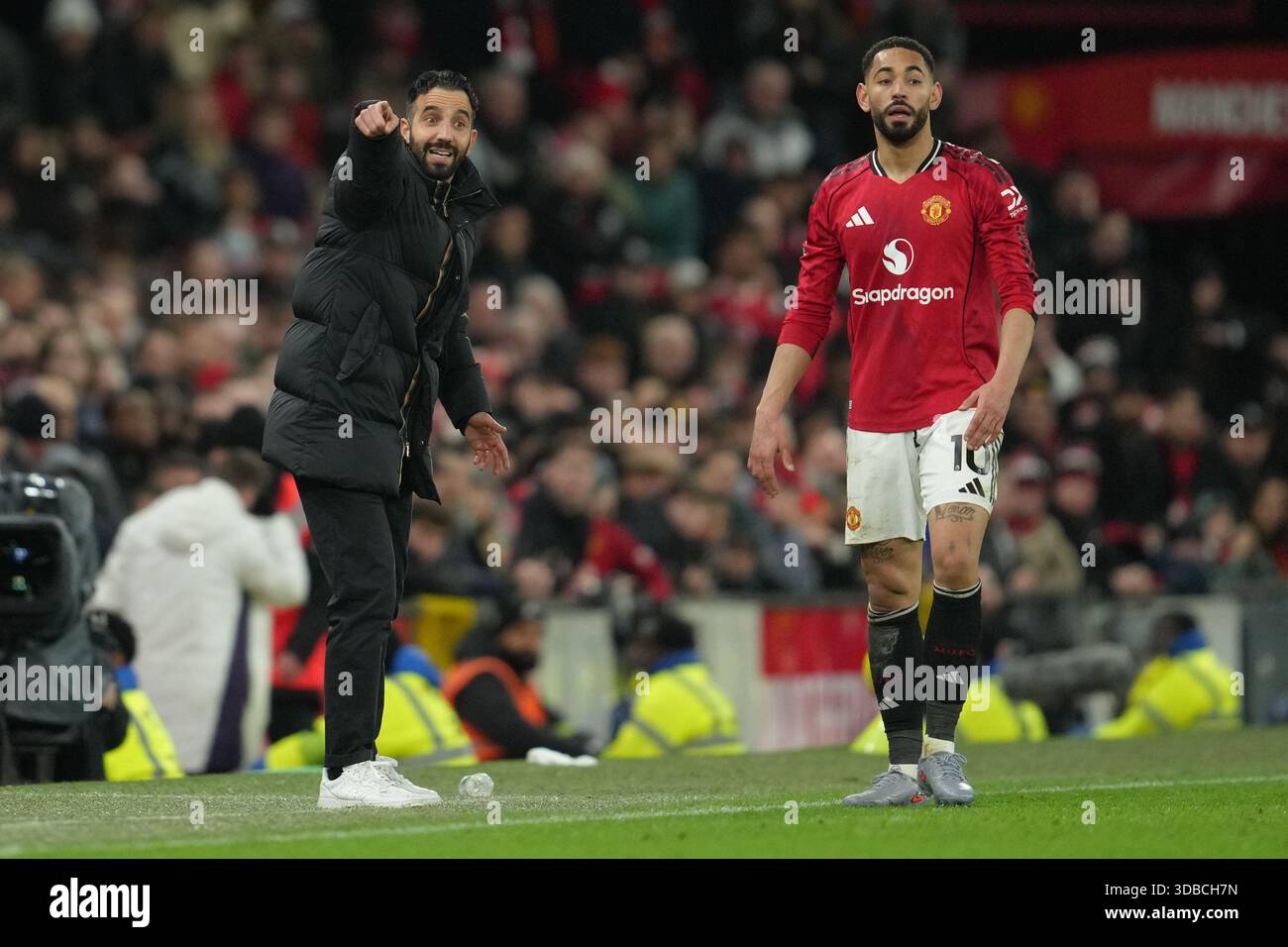 Manchester United's head coach Ruben Amorim gives instructions during a ...