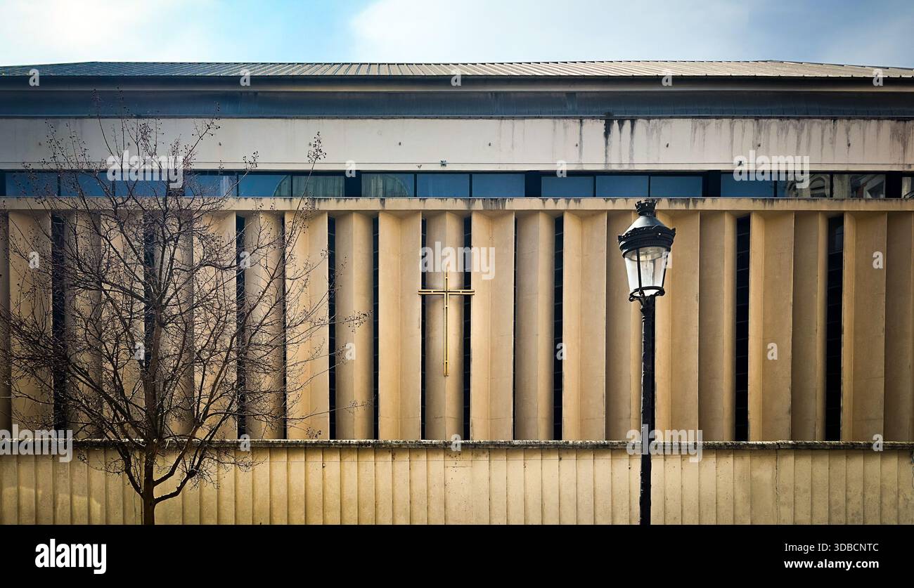 Paris, France, Mars 25th 2025, view of a building with a cross on Place ...