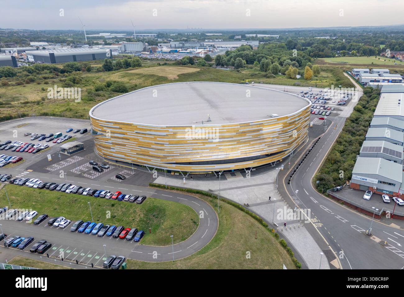 Aerial view of the Derby Arena, a multi-use indoor arena and velodrome ...