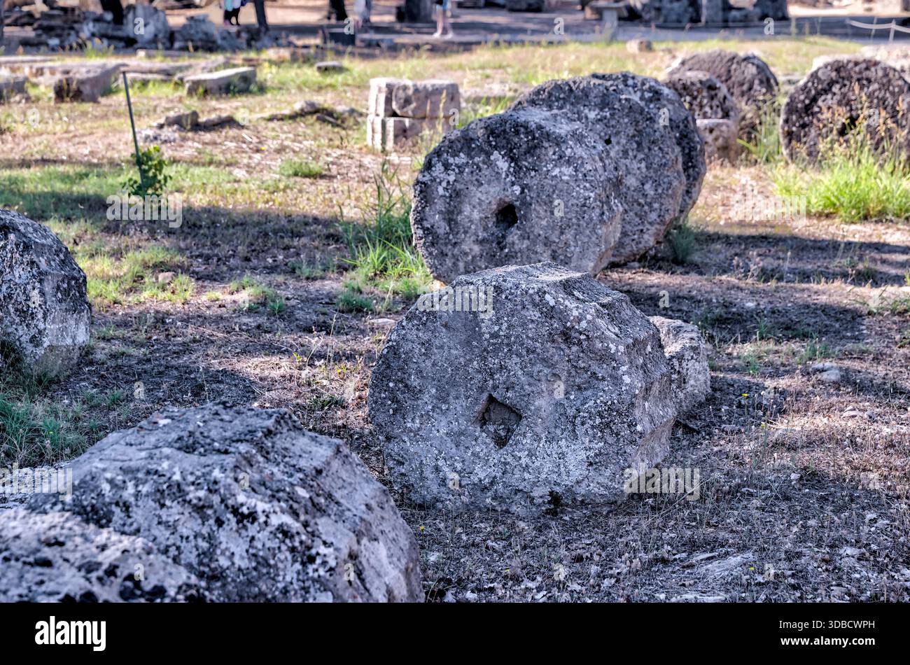 Ancient carved stone discs and architectural fragments at the ...