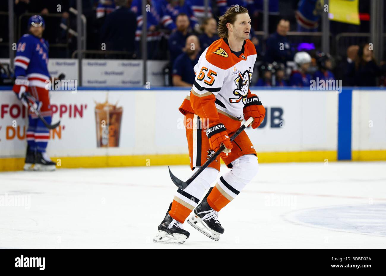 Anaheim Ducks defenseman Jacob Trouba (65) skates during warmups before ...