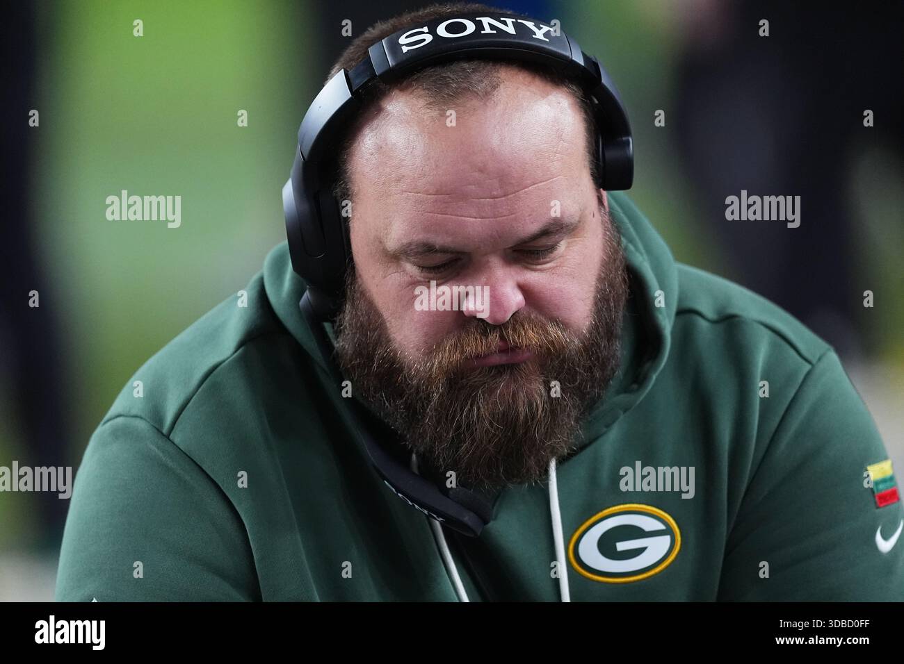 Green Bay Packers offensive line coach Luke Butkus in the second half ...