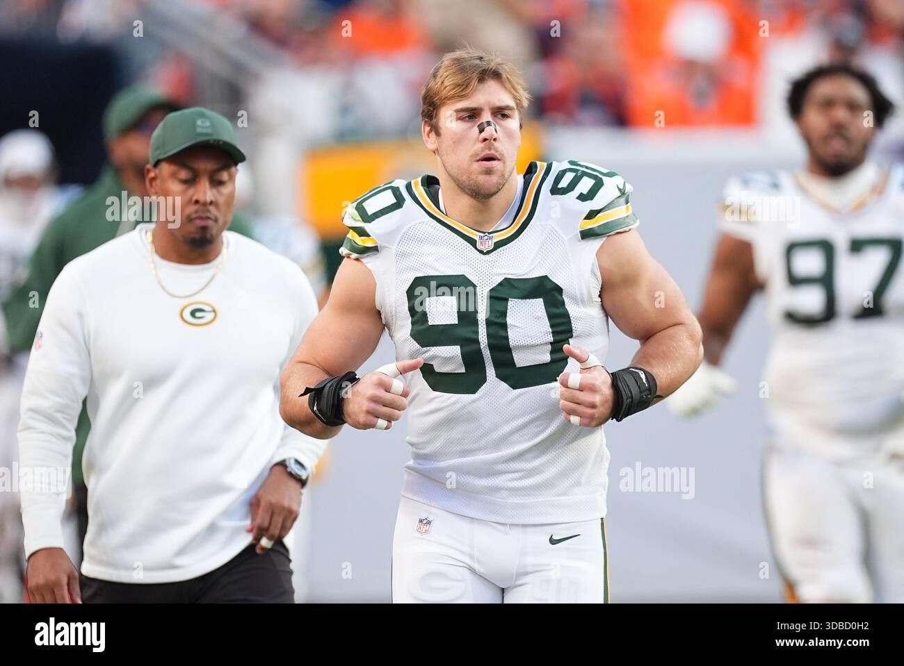 Green Bay Packers defensive end Lukas van Ness (90) in the second half of an NFL football game ...