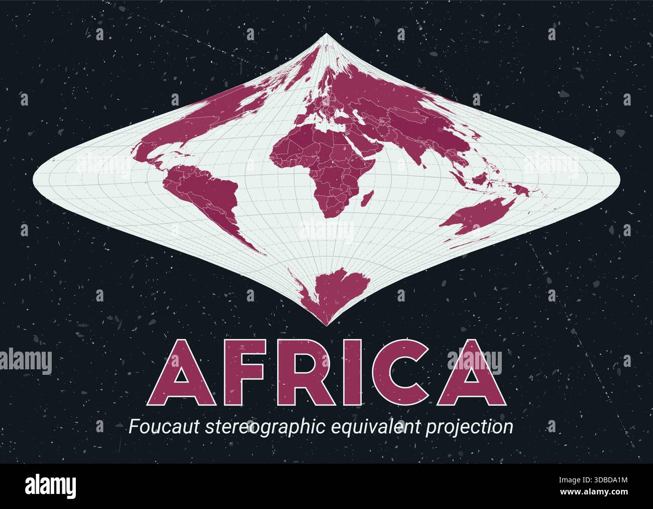 Africa. World map. Foucaut stereographic equivalent projection centered ...