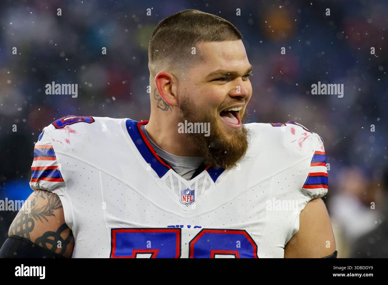 Buffalo Bills offensive tackle Alec Anderson (70) reacts after ...