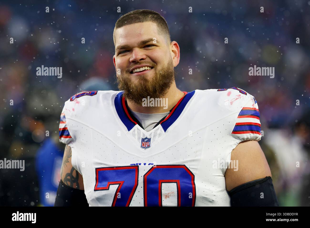 Buffalo Bills offensive tackle Alec Anderson (70) reacts after ...