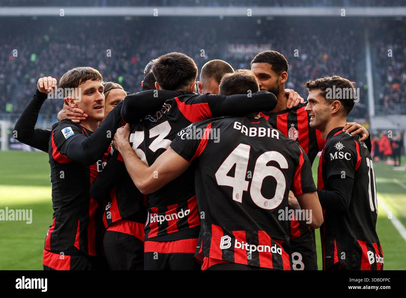 Players of AC Milan celebrate after scoring a goal during the SERIE A ...