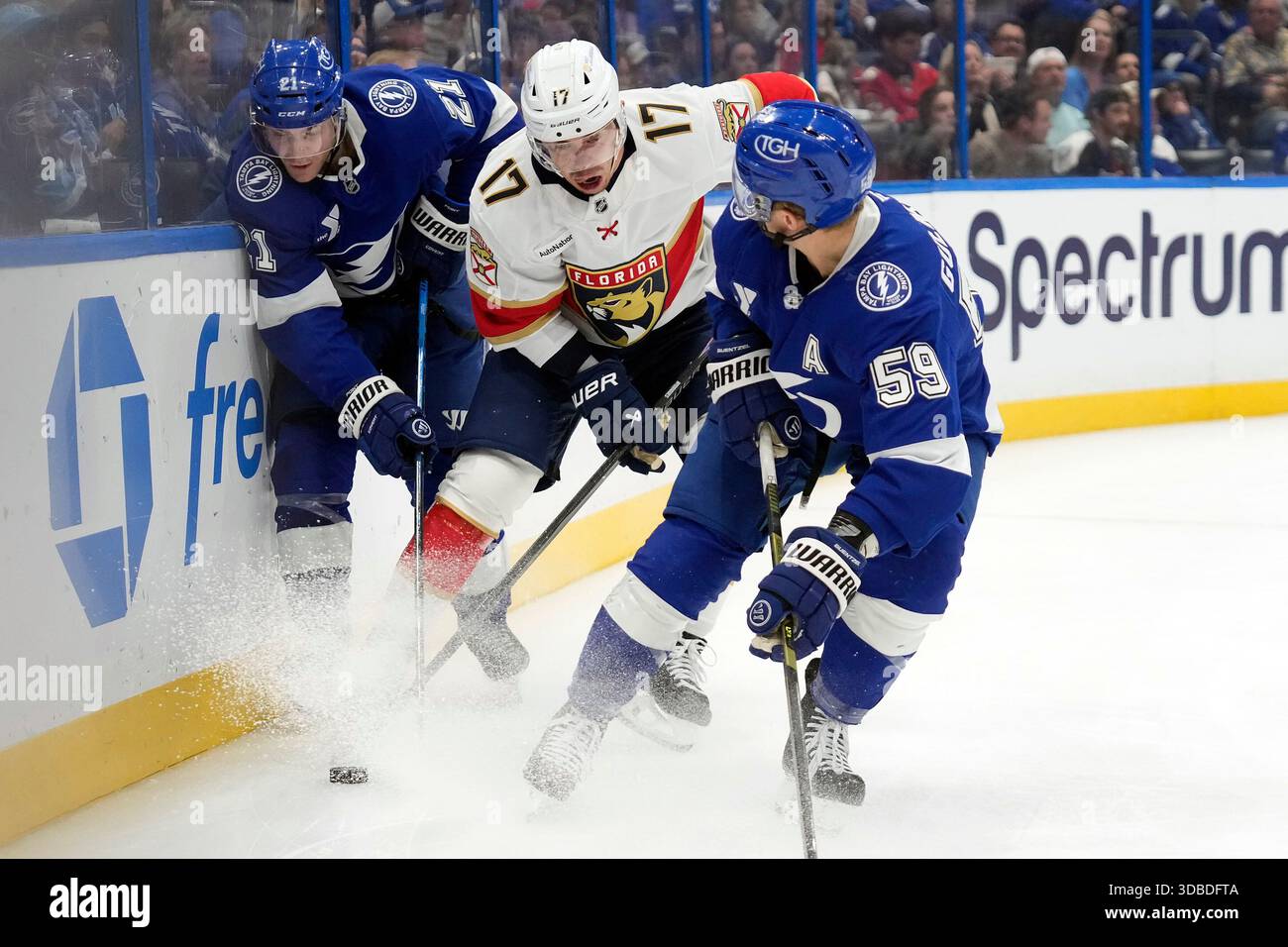 Tampa Bay Lightning center Brayden Point (21) and center Jake Guentzel ...