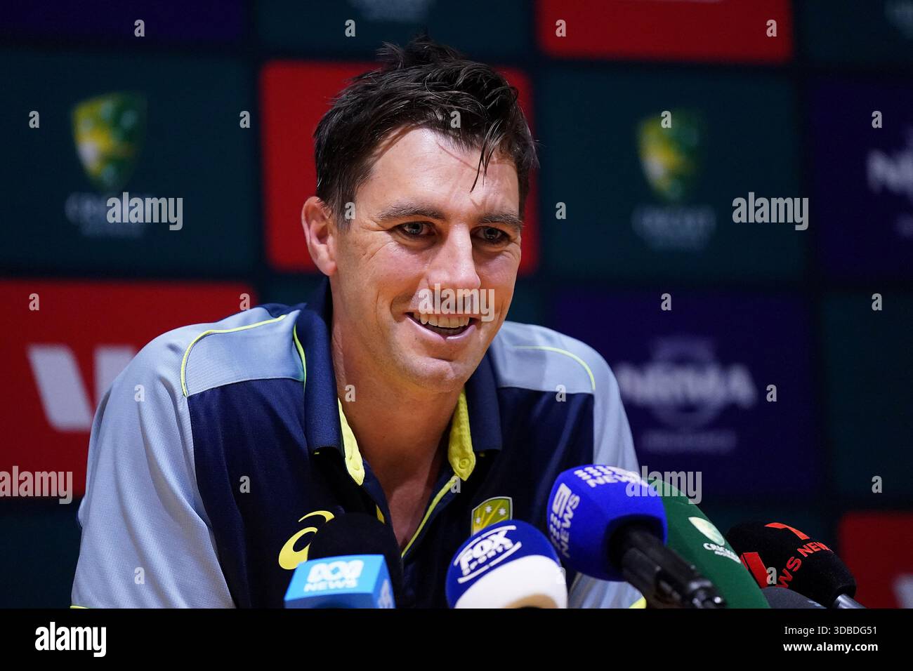 Australia's Pat Cummins takes questions during a press conference at ...
