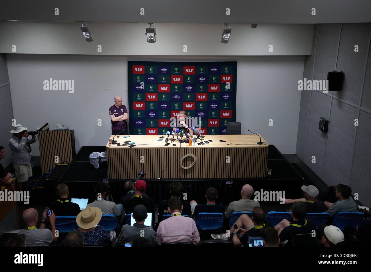 England’s Ben Stokes takes questions during a press conference at the ...