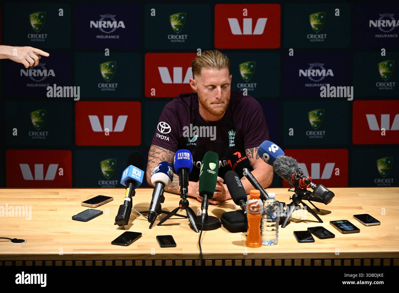 Ben Stokes of England speaks to media ahead of a training session at ...