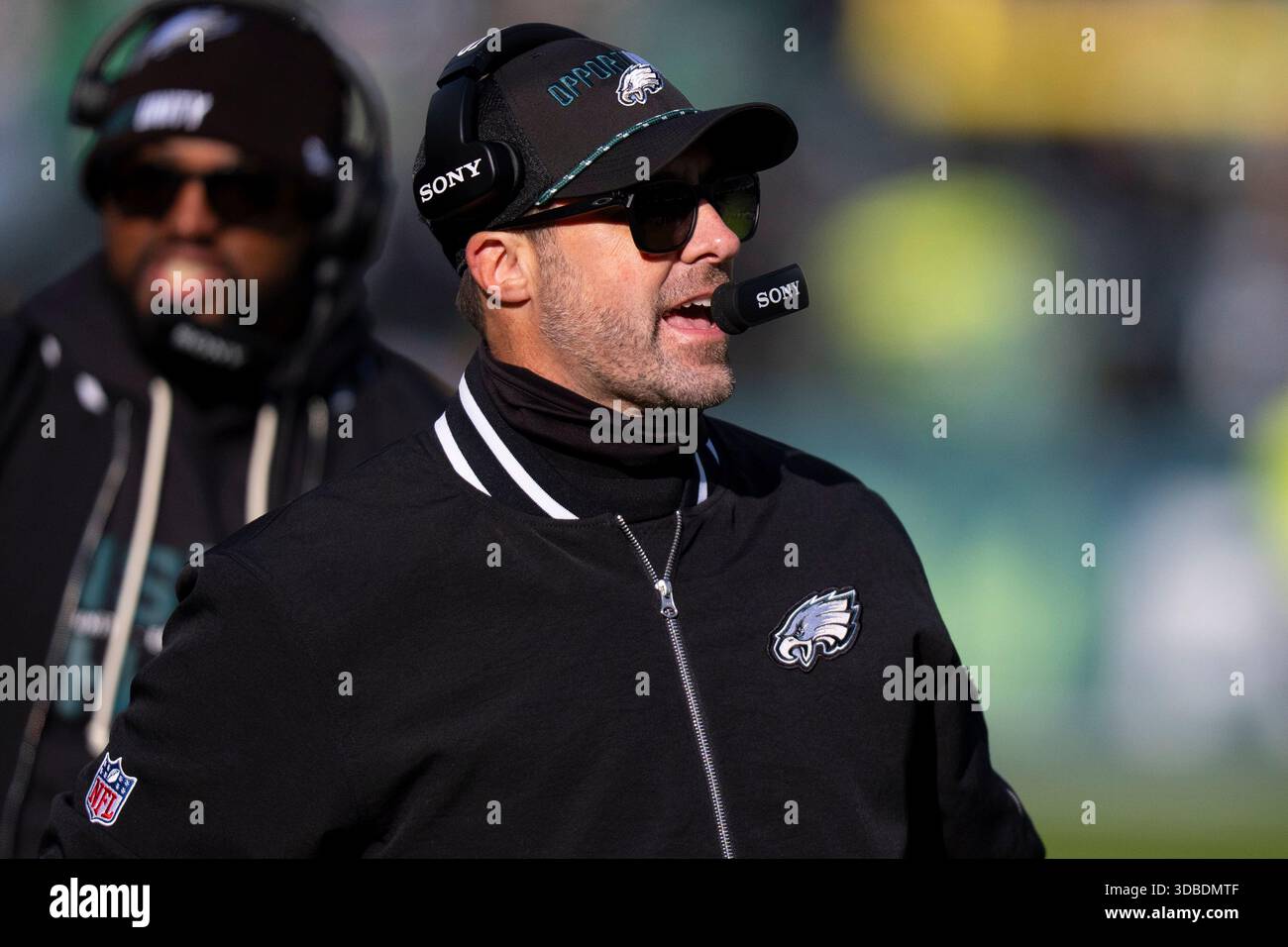 Philadelphia Eagles offensive coordinator Kevin Patullo reacts during ...