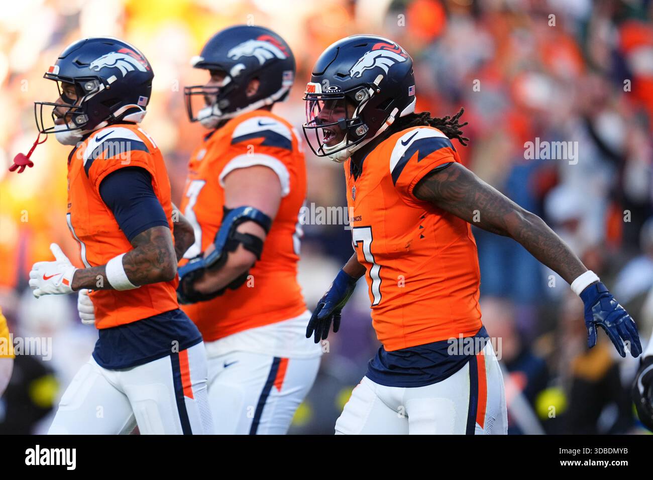 Denver Broncos wide receiver Lil'Jordan Humphrey (17) celebrates a ...