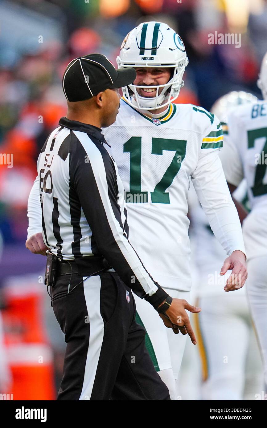 Green Bay Packers place kicker Brandon McManus (17) talks with side ...