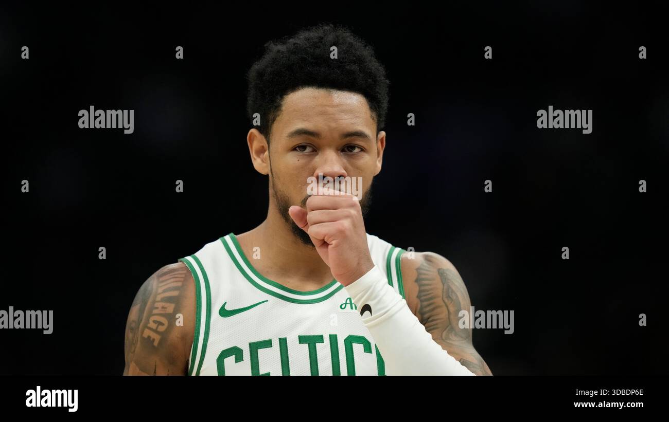 Boston Celtics' Anfernee Simons looks on during an NBA basketball game ...
