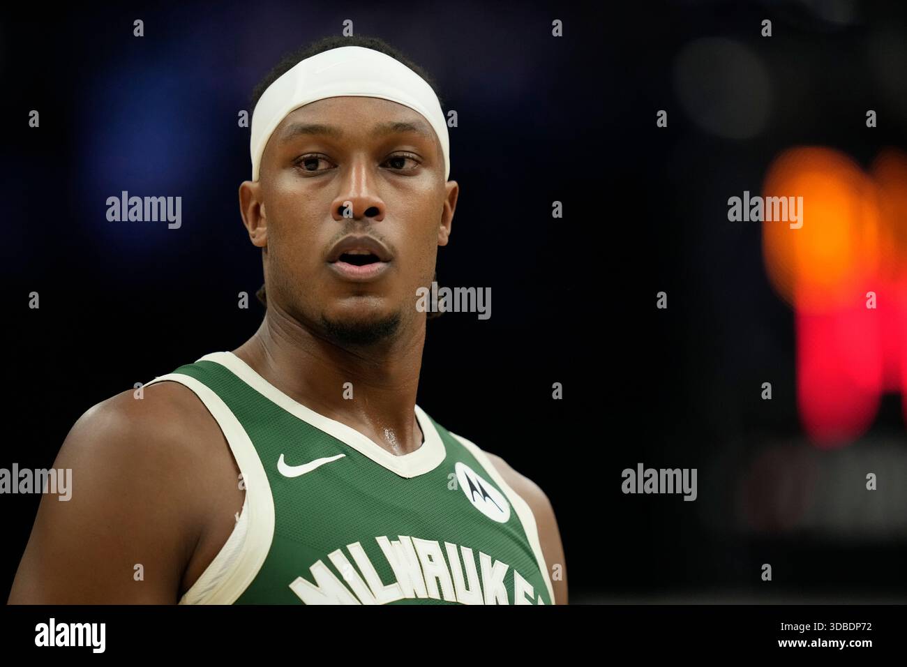 Milwaukee Bucks' Myles Turner looks on during an NBA basketball game ...