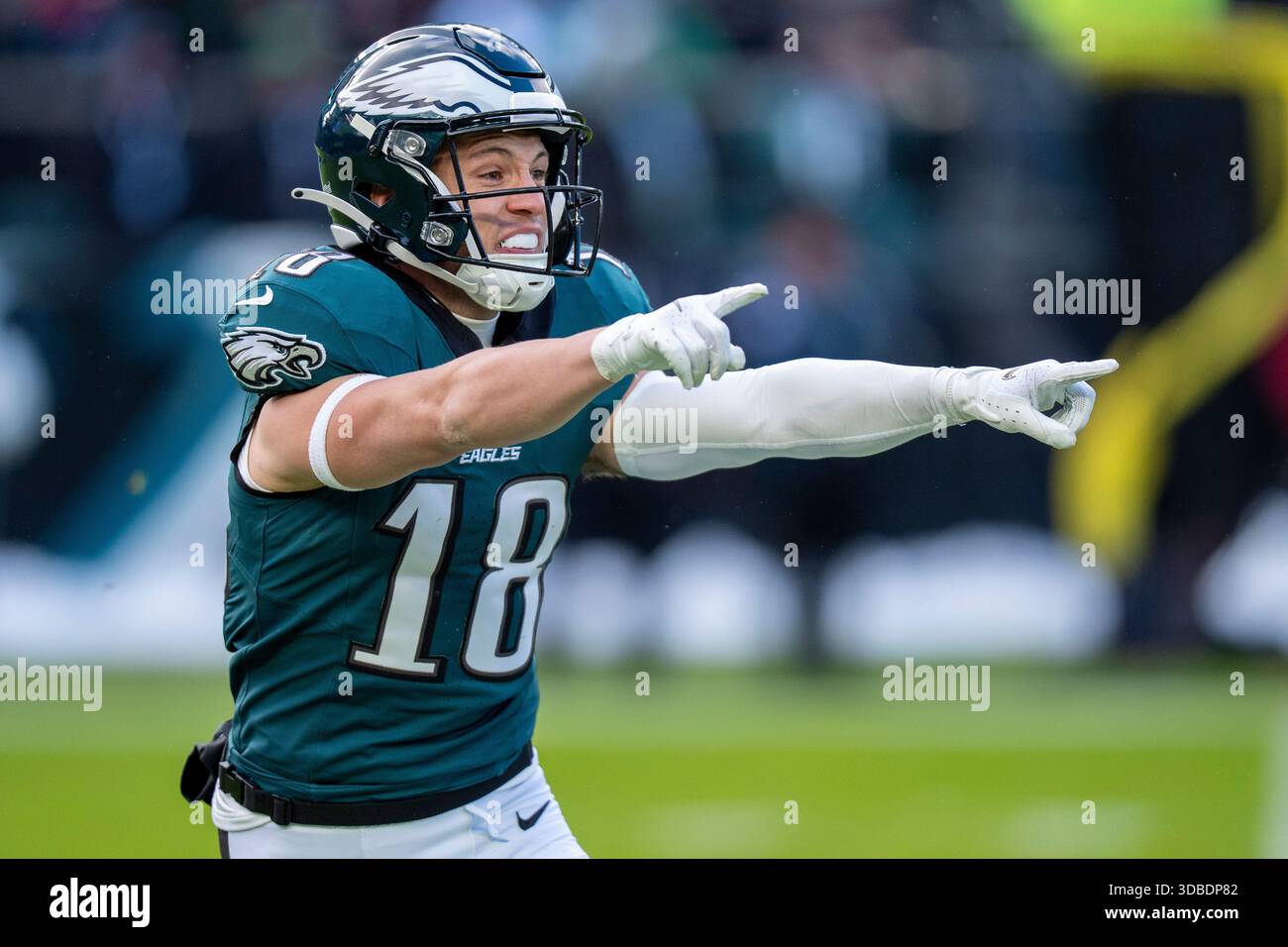 Philadelphia Eagles wide receiver Britain Covey reacts on the kick ...