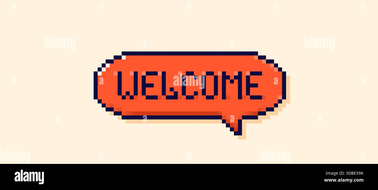Pixel art user interface cloud. Red Welcome speech bubble Stock Vector ...