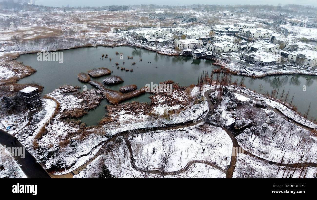 Aerial photo shows the snow scenery in Qingdao City, east China's ...