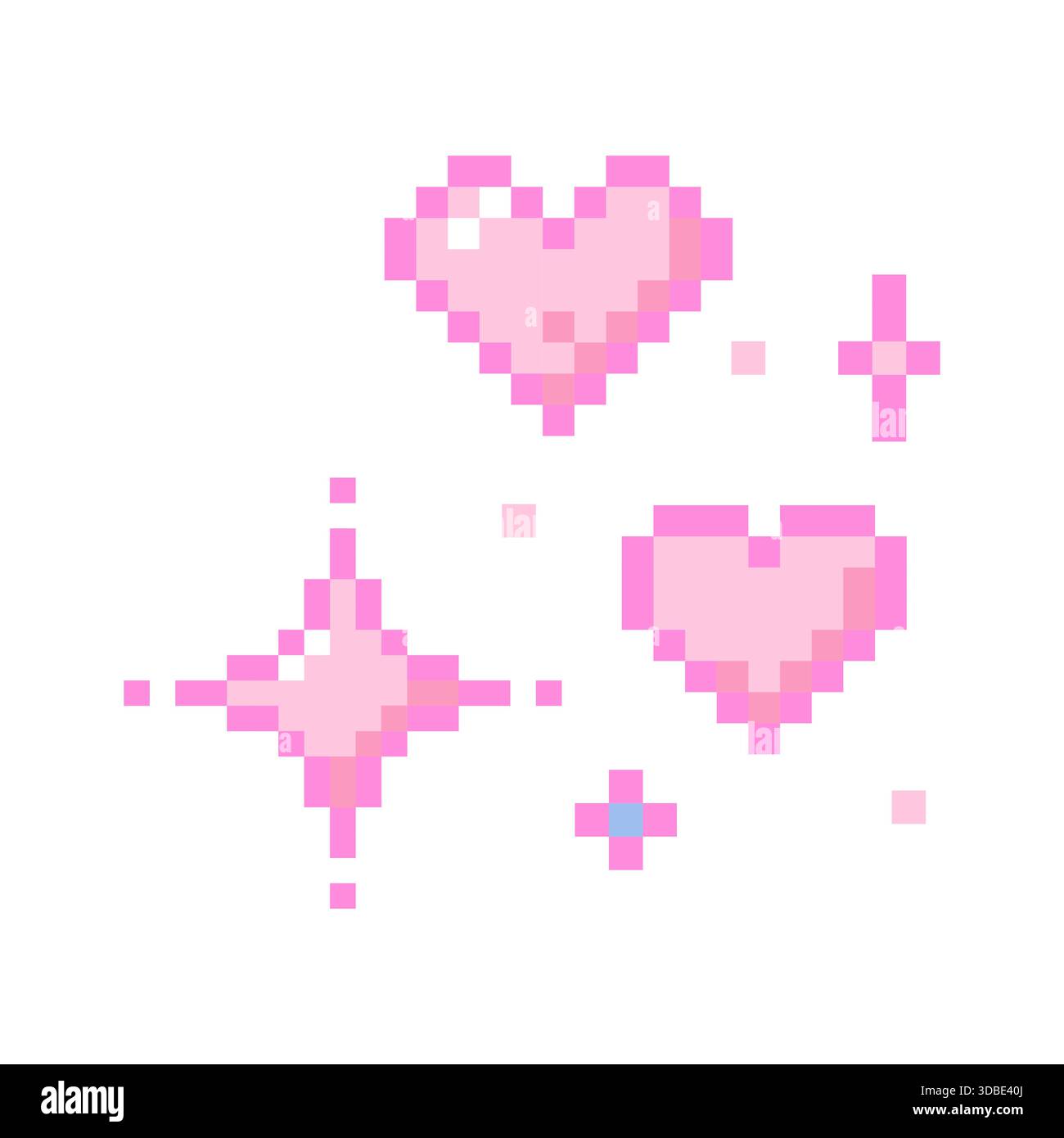 Cute pixel heart with stars y2k retro 8 bit style. Shiny game pixel art ...