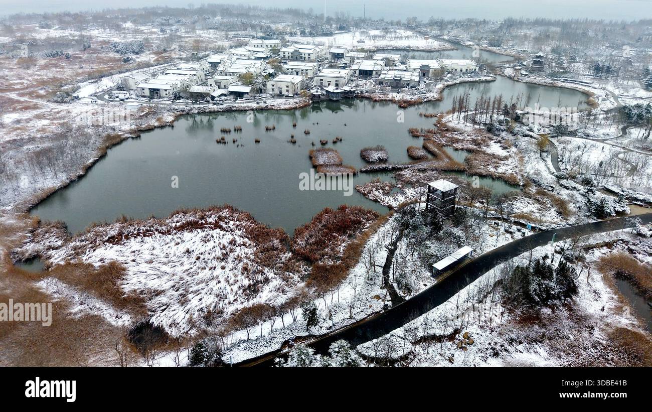 Aerial photo shows the snow scenery in Qingdao City, east China's ...