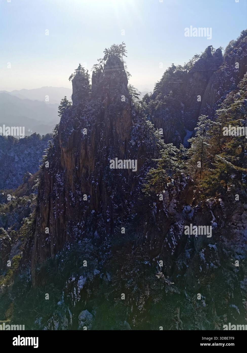 Aerial photo shows the snow scenery of the Laojunshan scenic spot in ...