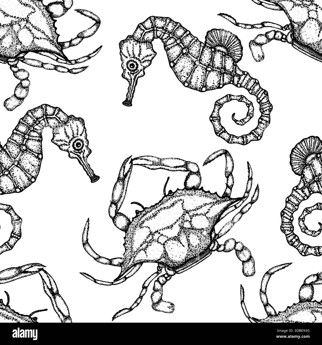 Seamless marine animals Black and White Stock Photos & Images - Alamy