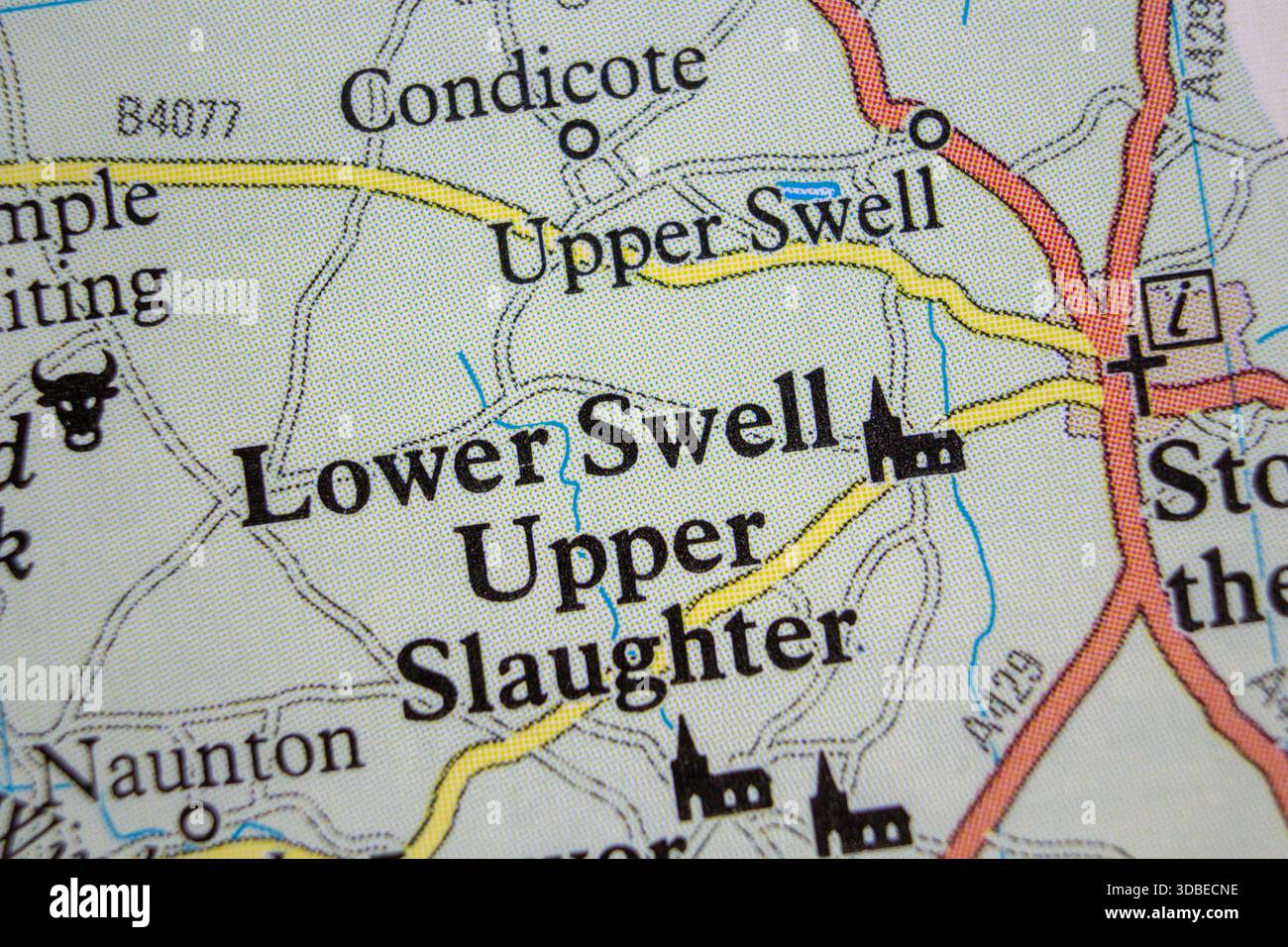 Lower Swell - United Kingdom colour atlas map town name of the area ...