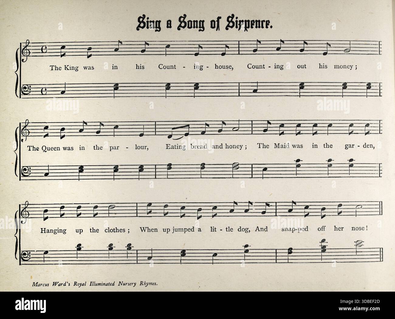 music sheet nursery rhymes, sing a song of sixpence, Victorian 19th ...