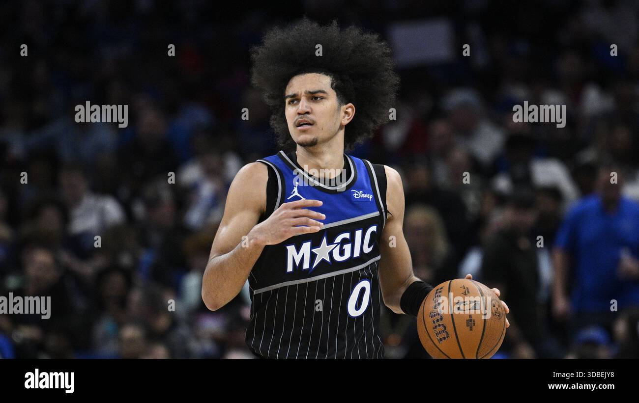 Orlando Magic guard Anthony Black (0) brings the ball up the court ...