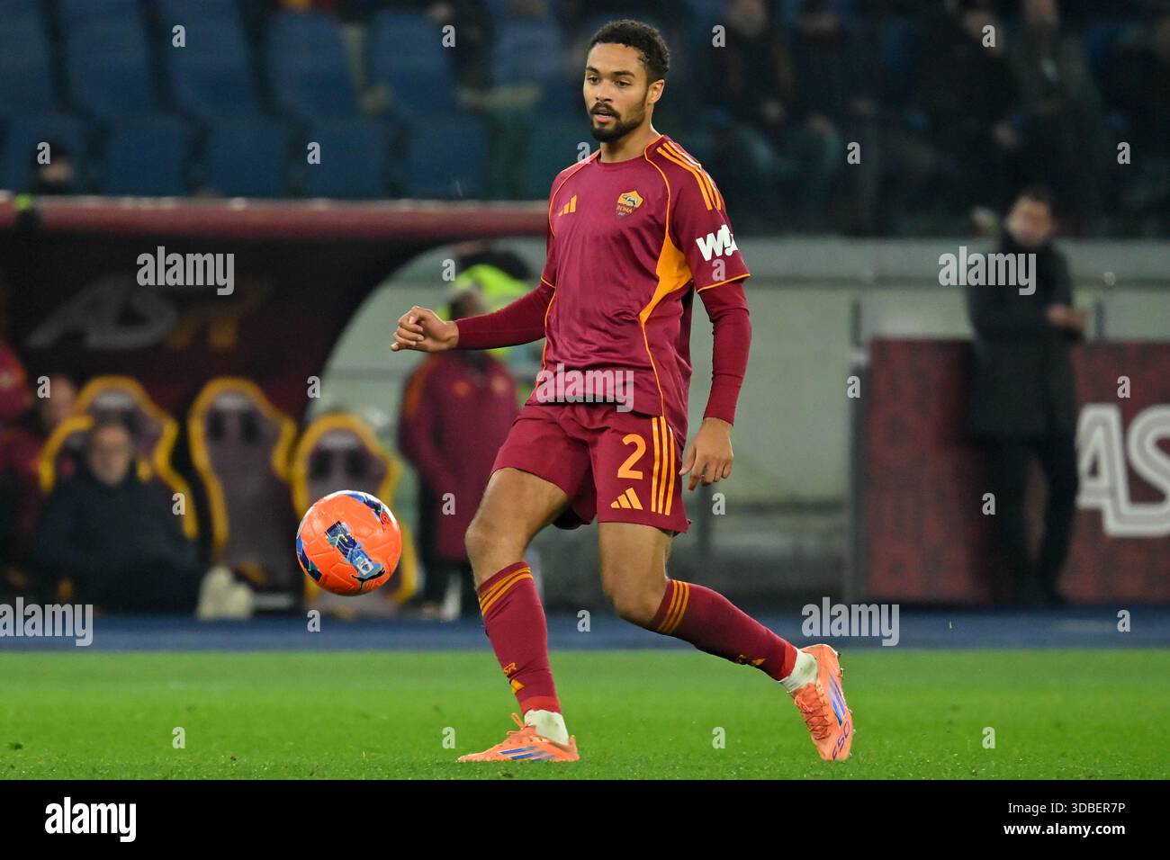 Devyne Rensch of AS Roma during the serie A Enilive match between AS ...