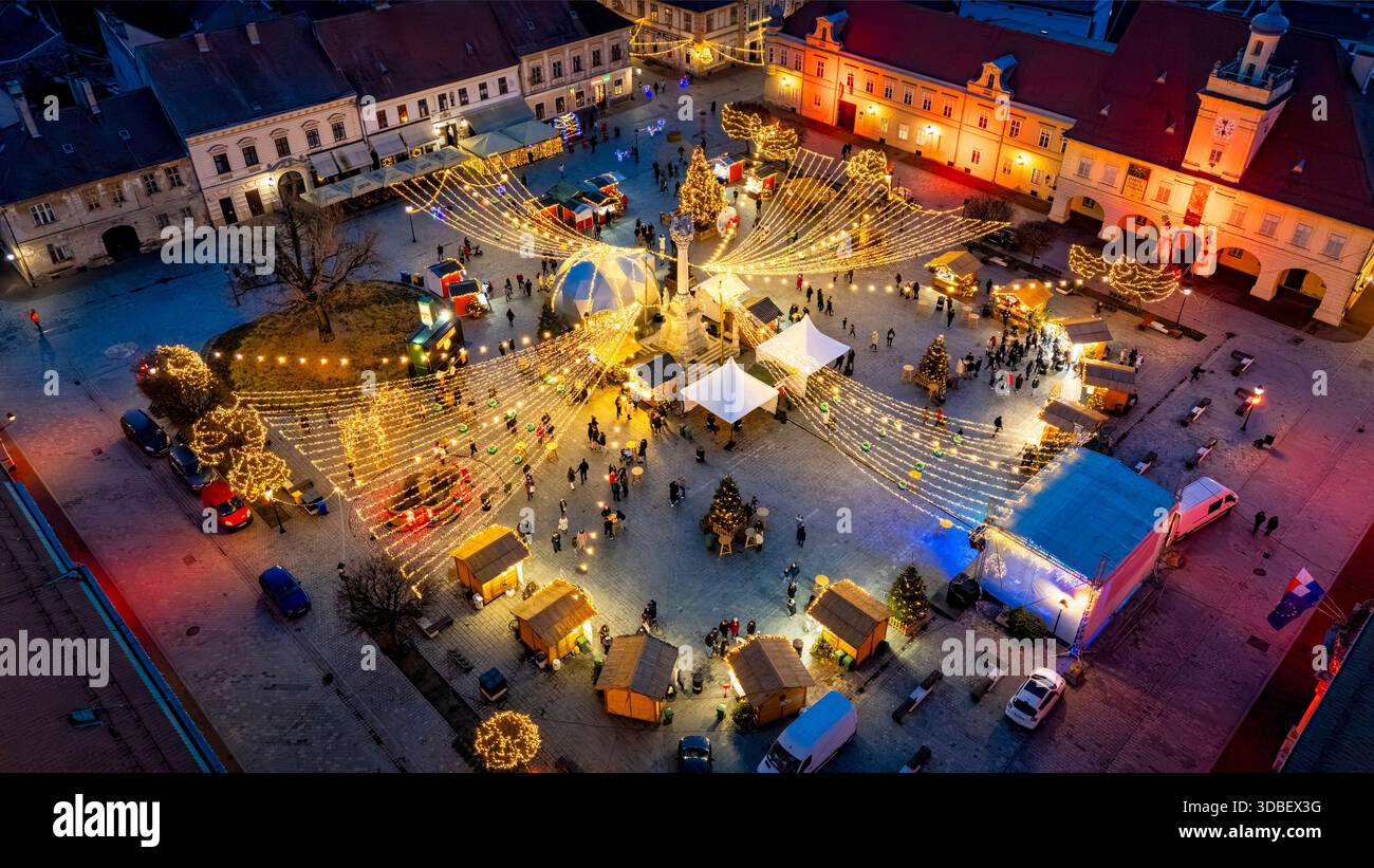 Aerial view of Christmas decorations and holiday season during Advent ...
