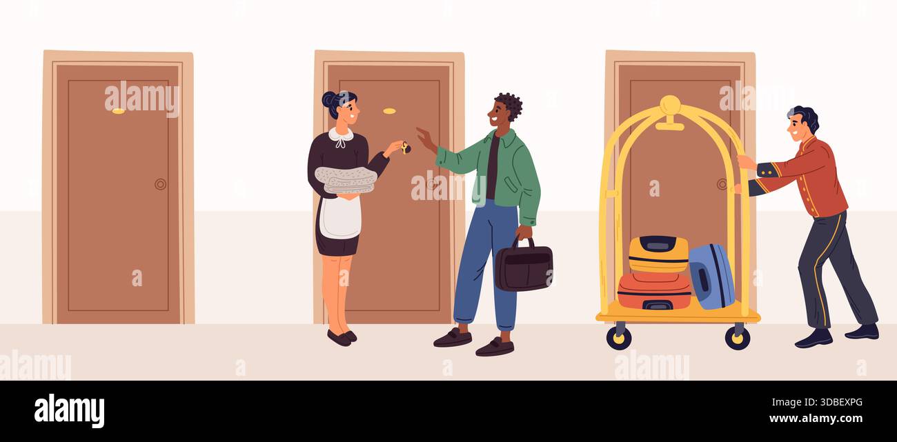Happy man giving keys woman Stock Vector Images - Alamy