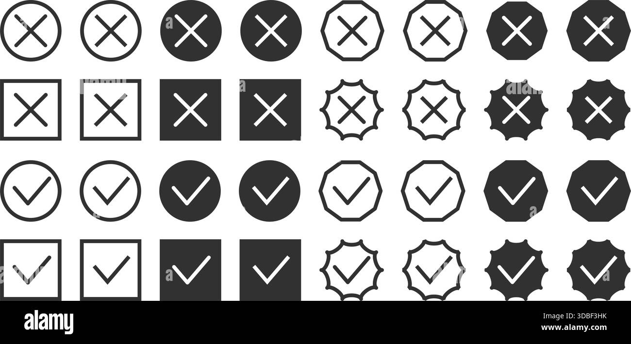 Black cross and checkmark icons for voting or answer selection. Symbols ...