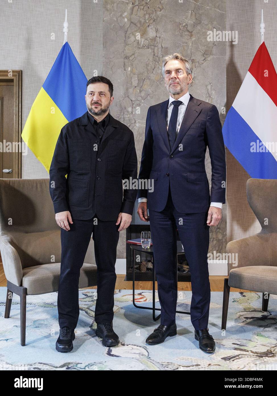 THE HAGUE – Ukrainian President Volodymyr Zelensky and Prime Minister Dick Schoof before a ...