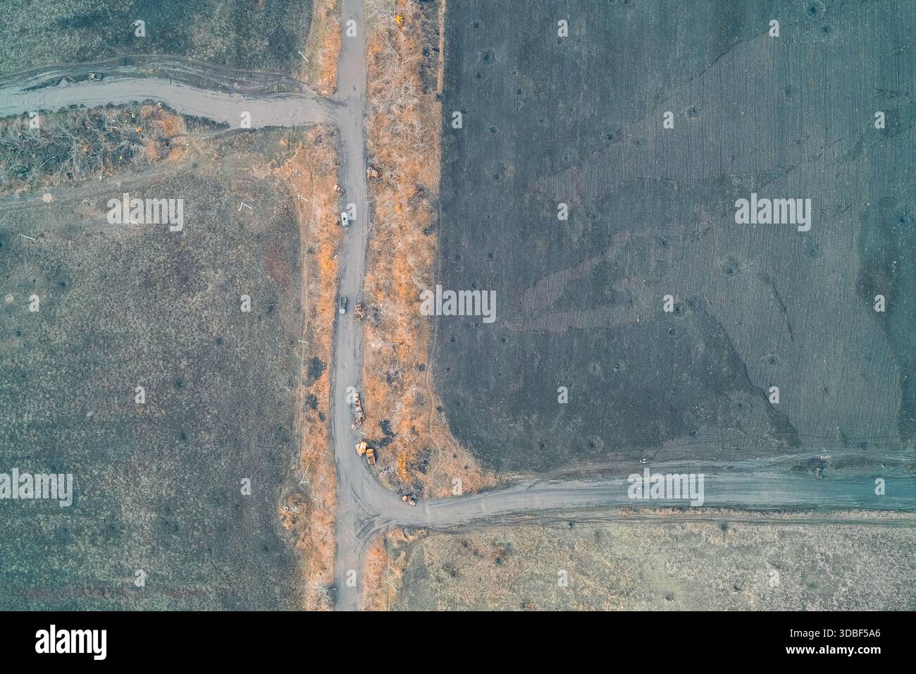 Aerial view of a dangerous road section in Pokrovsk, often called the ...