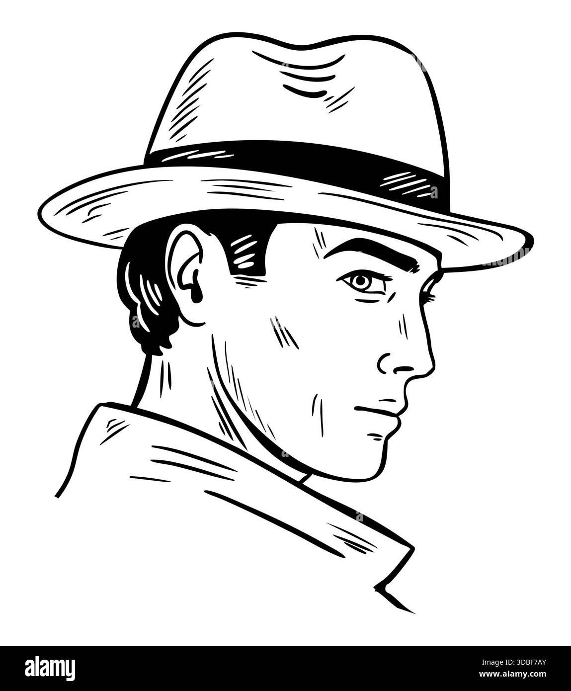 Sketch portrait of detective man wearing fedora hat Stock Vector Image ...