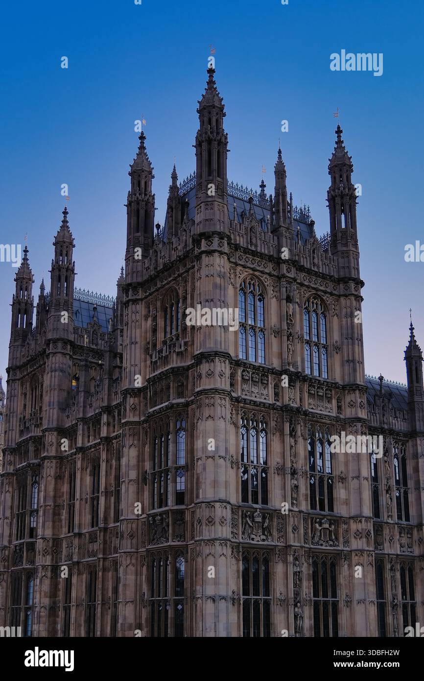 Majestic Gothic Towers of Westminster Palace and Big Ben Against Clear ...