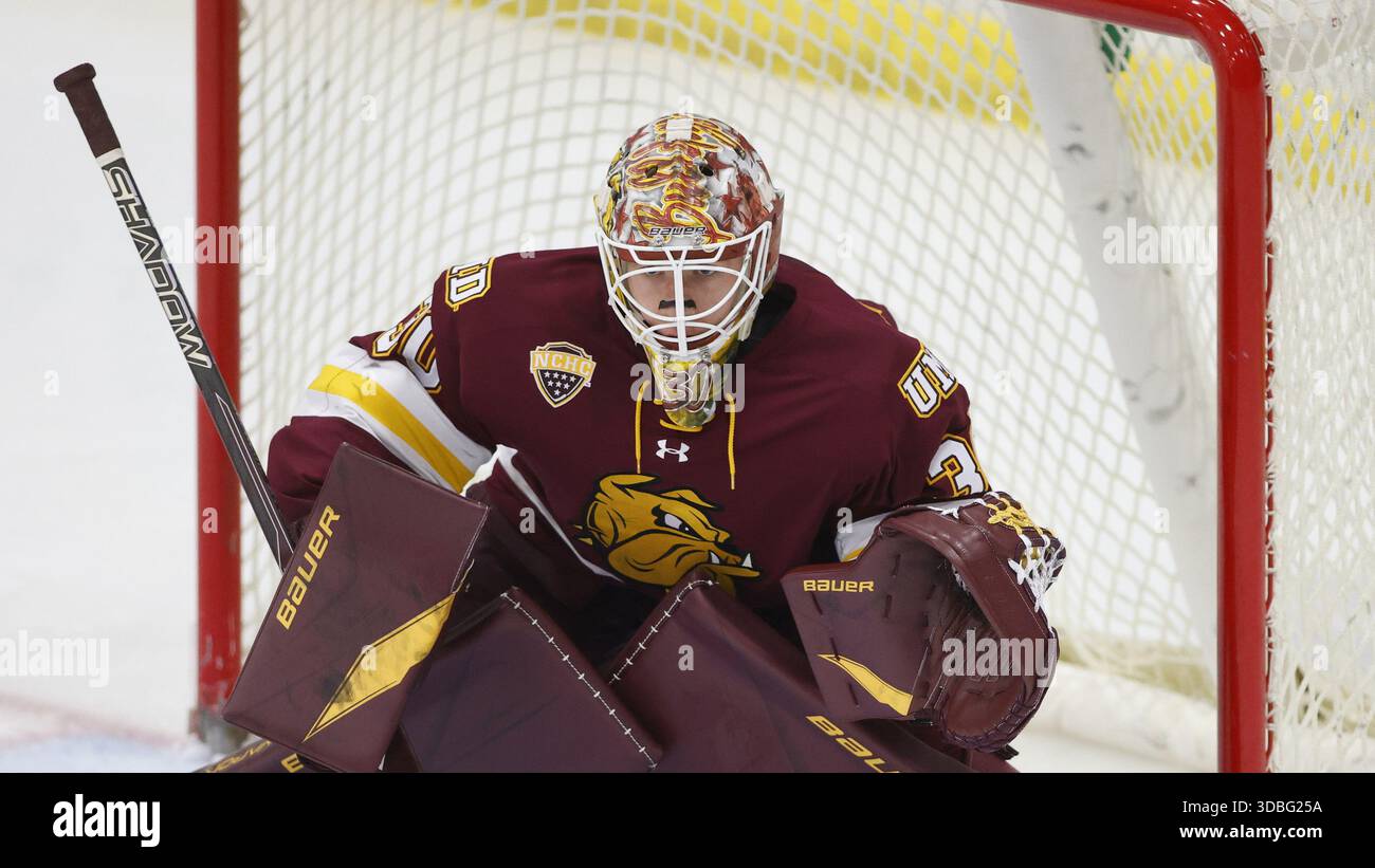 Minnesota Duluth's Adam Gajan plays during an NCAA hockey game on ...