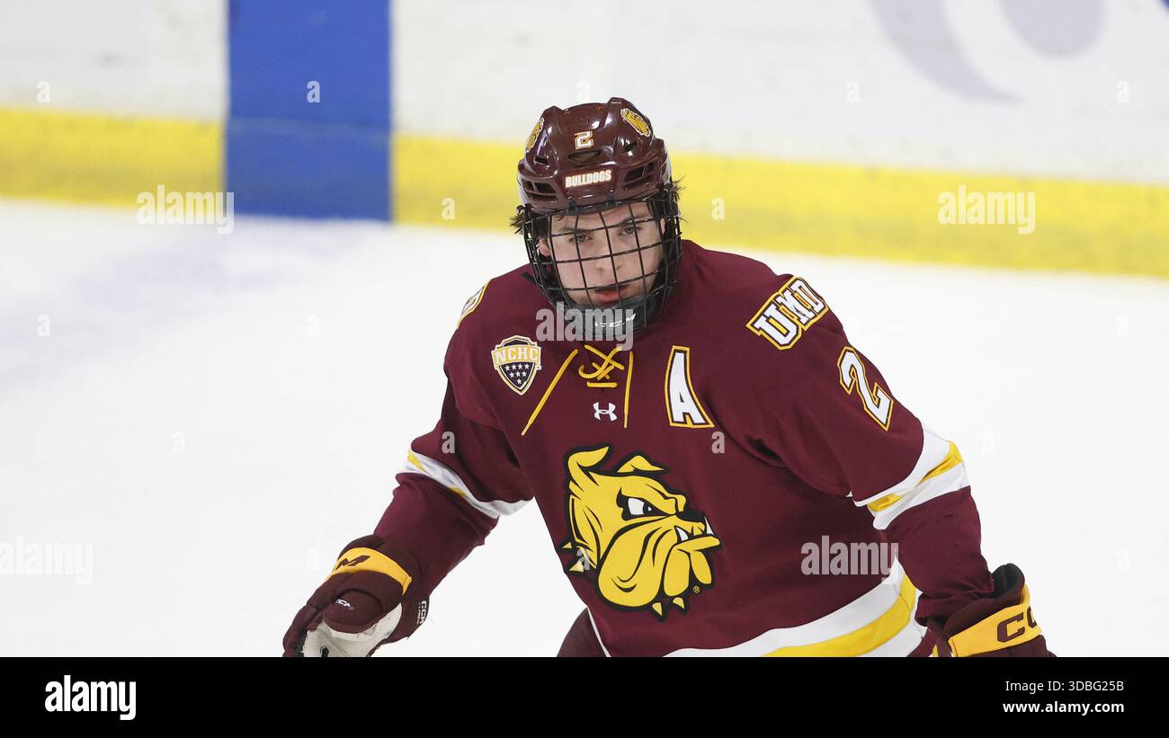 Minnesota Duluth's Ty Hanson plays during an NCAA hockey game on Friday ...