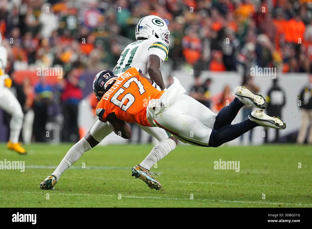 Denver Broncos linebacker Dre Greenlaw (57) against the Green Bay ...
